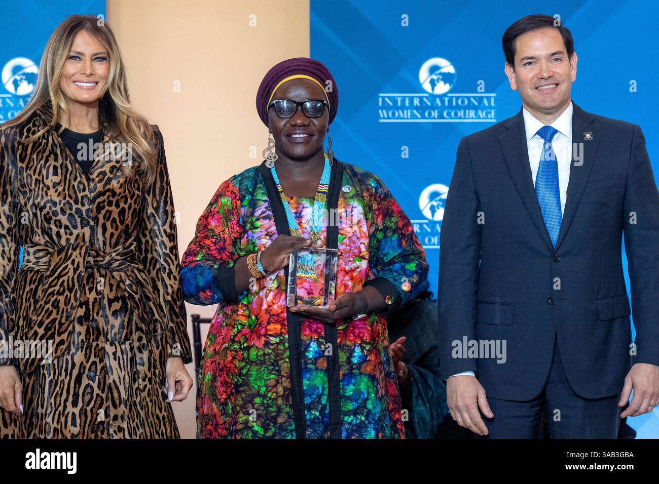Zabib Musa Loro Bakhit, of South Sudan, center, a woman's rights leader ...