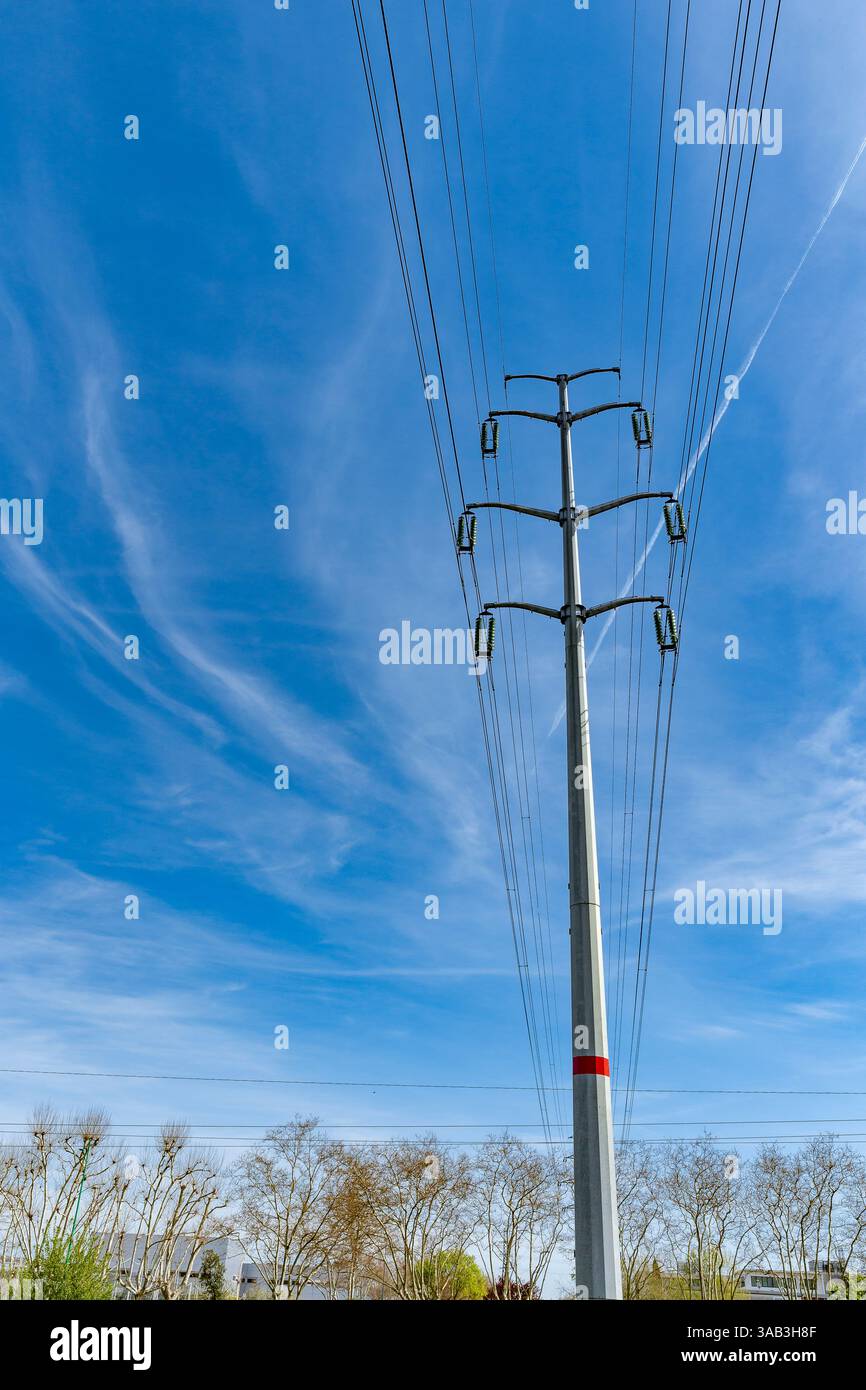 High voltage pylon in the French countryside. 225kV High voltage ...