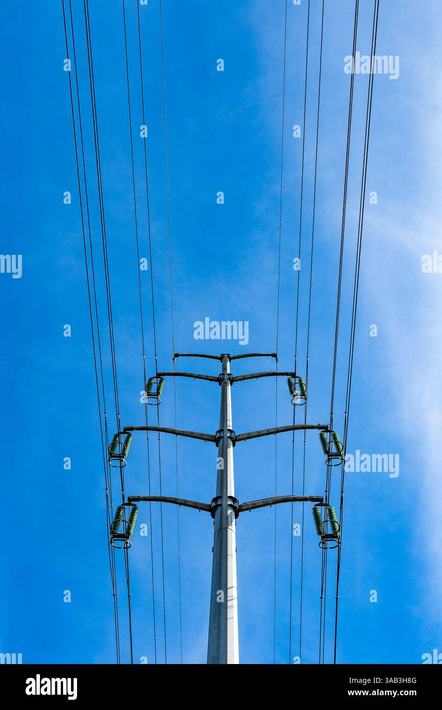 High voltage pylon in the French countryside. 225kV High voltage ...