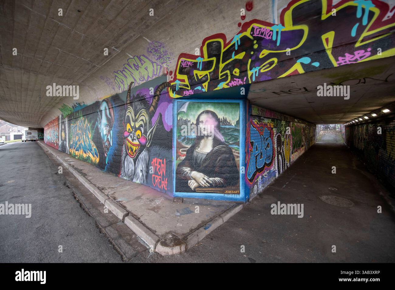Graffiti underneath the M4 motorway in Port Talbot, South Wales, UK ...