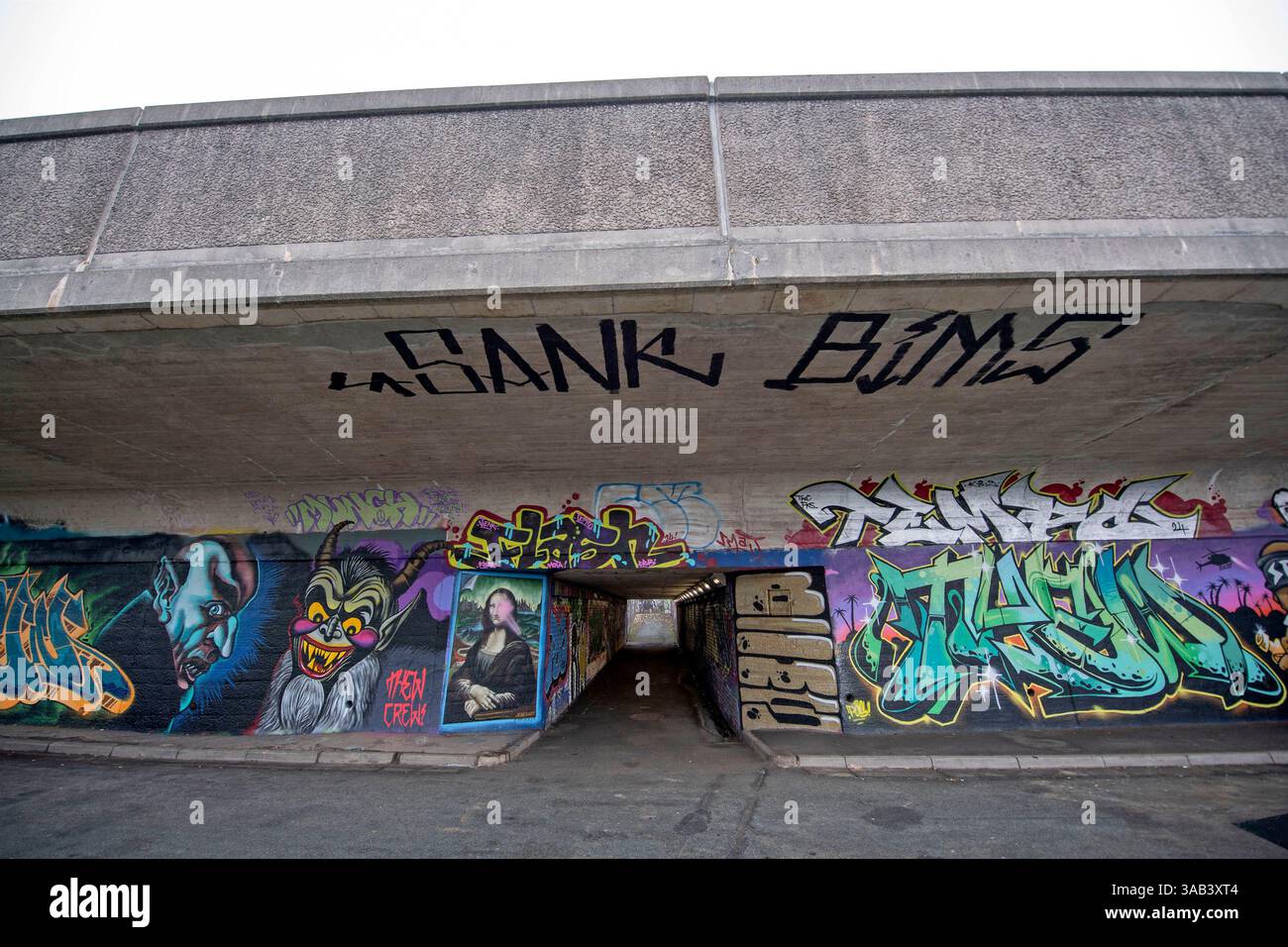 Graffiti underneath the M4 motorway in Port Talbot, South Wales, UK ...