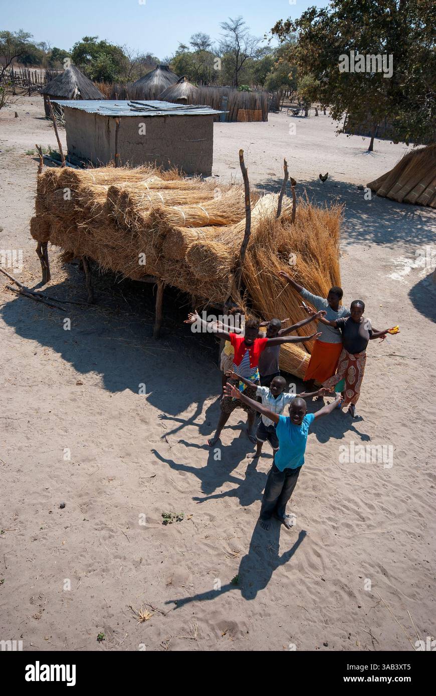Roof grass producers and sellers, Caprivi Strip, Namibia Stock Photo ...
