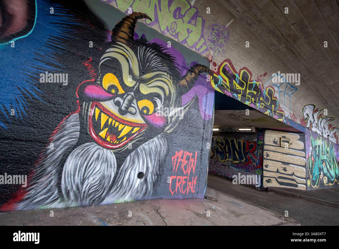 Graffiti underneath the M4 motorway in Port Talbot, South Wales, UK ...