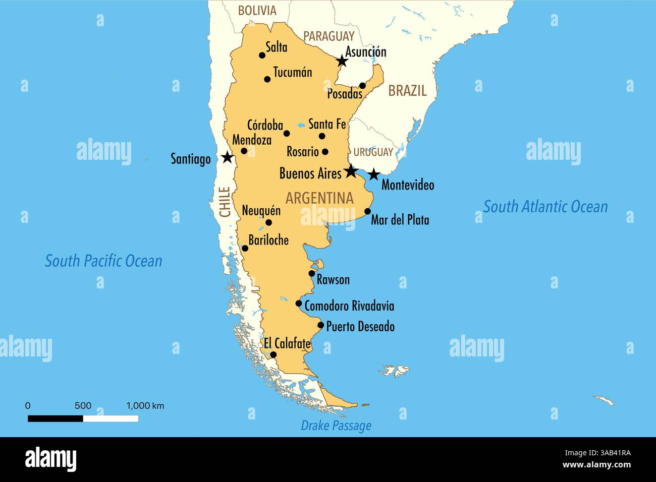 Map of Argentina with Major Cities and Neighboring Countries Stock ...