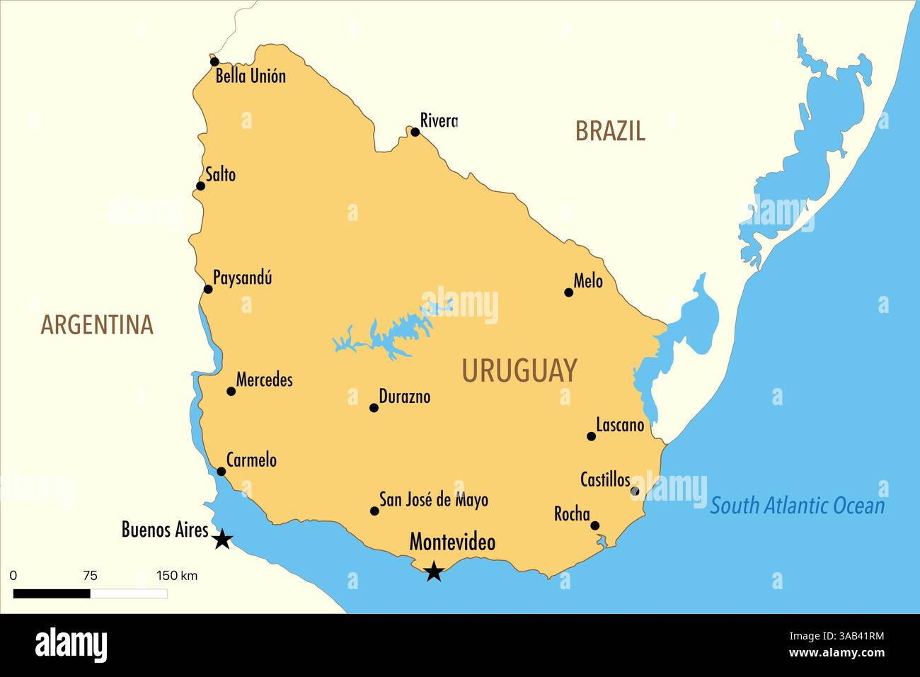 Map of Uruguay with Major Cities and Neighboring Countries Stock Photo - Alamy