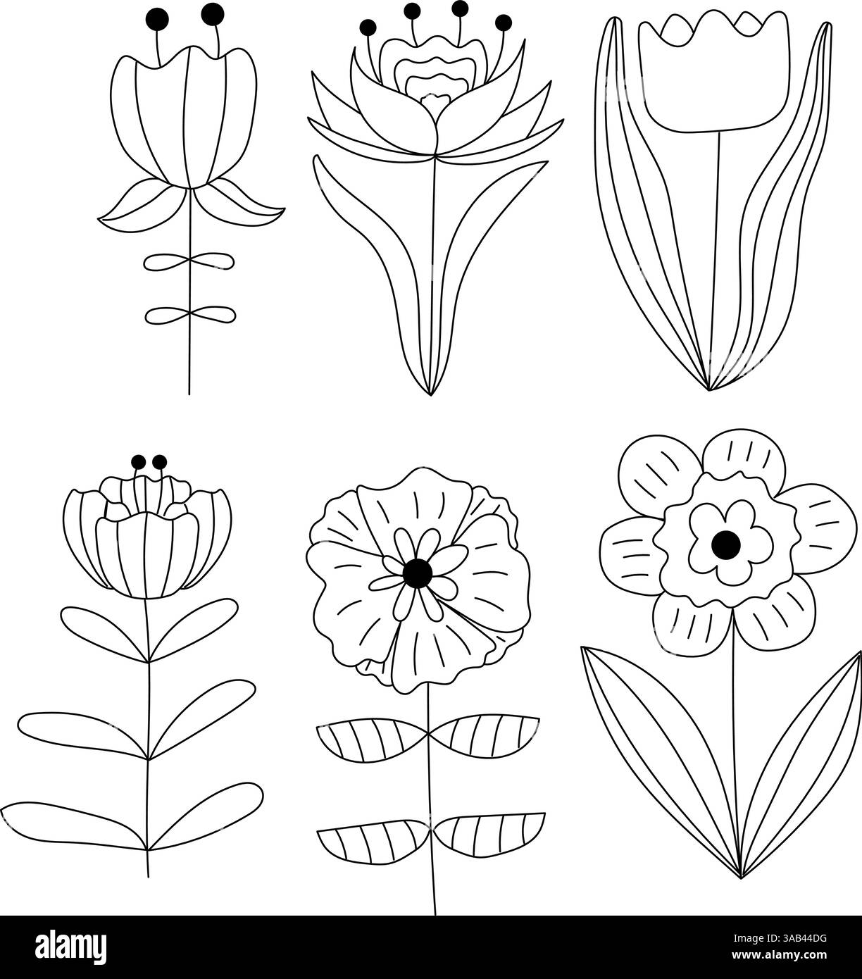 Vector set doodle flowers Black and White Stock Photos & Images - Alamy