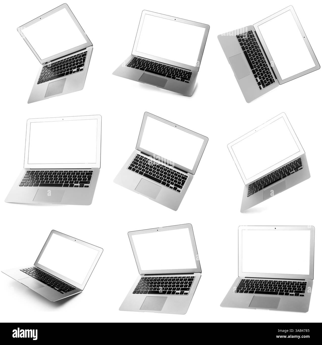 Set of many modern laptops on white background Stock Photo - Alamy