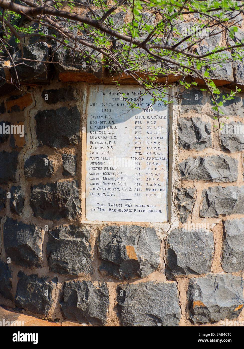 WWI monument, Koffiefontein, South Africa Stock Photo - Alamy