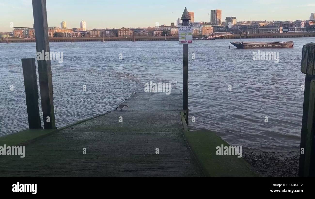 Grab from PA video of Barge House Causeway, near London City Airport ...