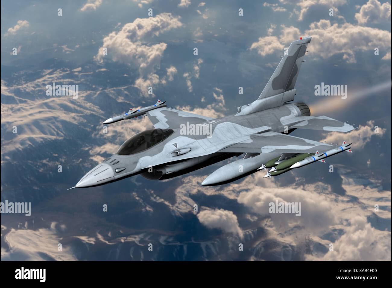 F-16 fighter jet in flight - a powerful military aircraft in grey and ...
