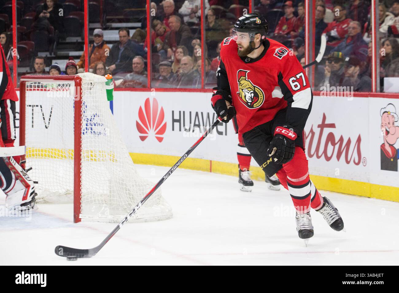 March 08, 2018: Ottawa Senators defenseman Ben Harpur (67) during the ...