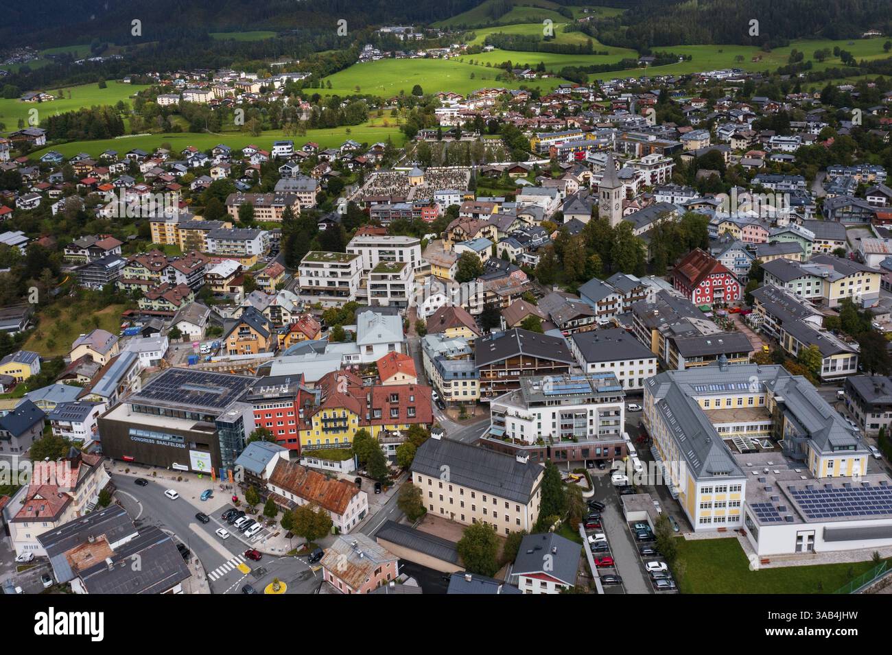 Drone image, residential buildings, town view, Saalfelden am Steinernen ...