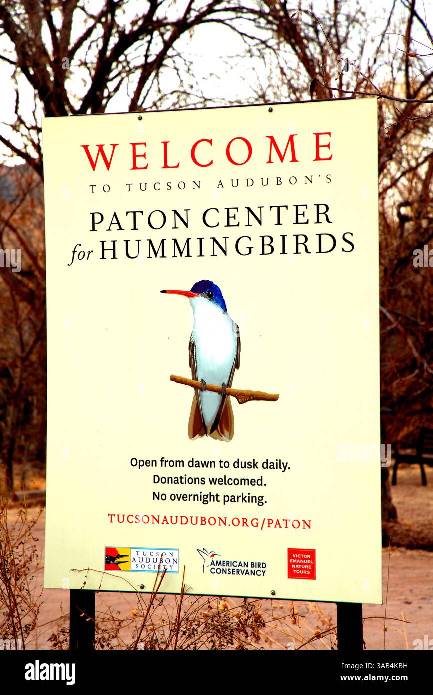 Entrance sign, Paton Center for Hummingbirds, Arizona Stock Photo - Alamy