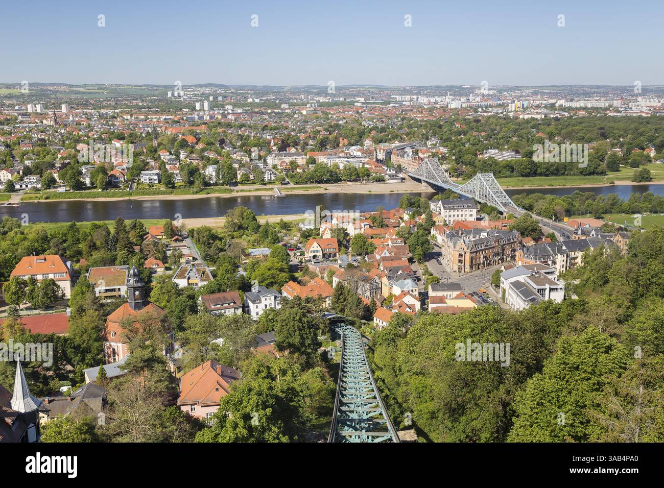 View of Loschwitz and the Elbe with the Blue Wonder from the top ...