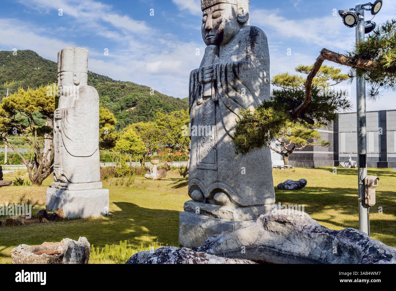 Gimcheon, South Korea, May 24, 2020: Two giant stone statue of Korean ...