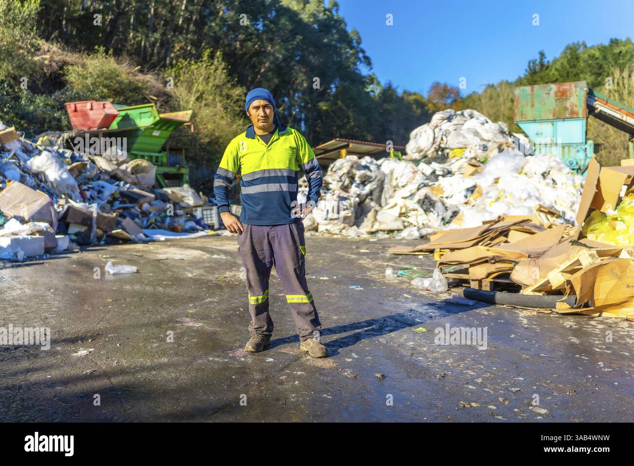 Full length portrait with copy space of a confident latin worker man ...