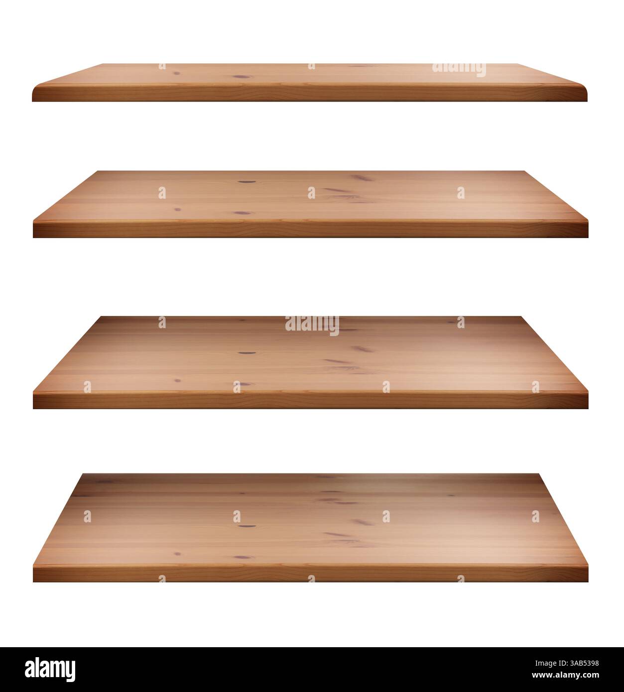 Empty wooden shelves isolated on white, set Stock Photo - Alamy
