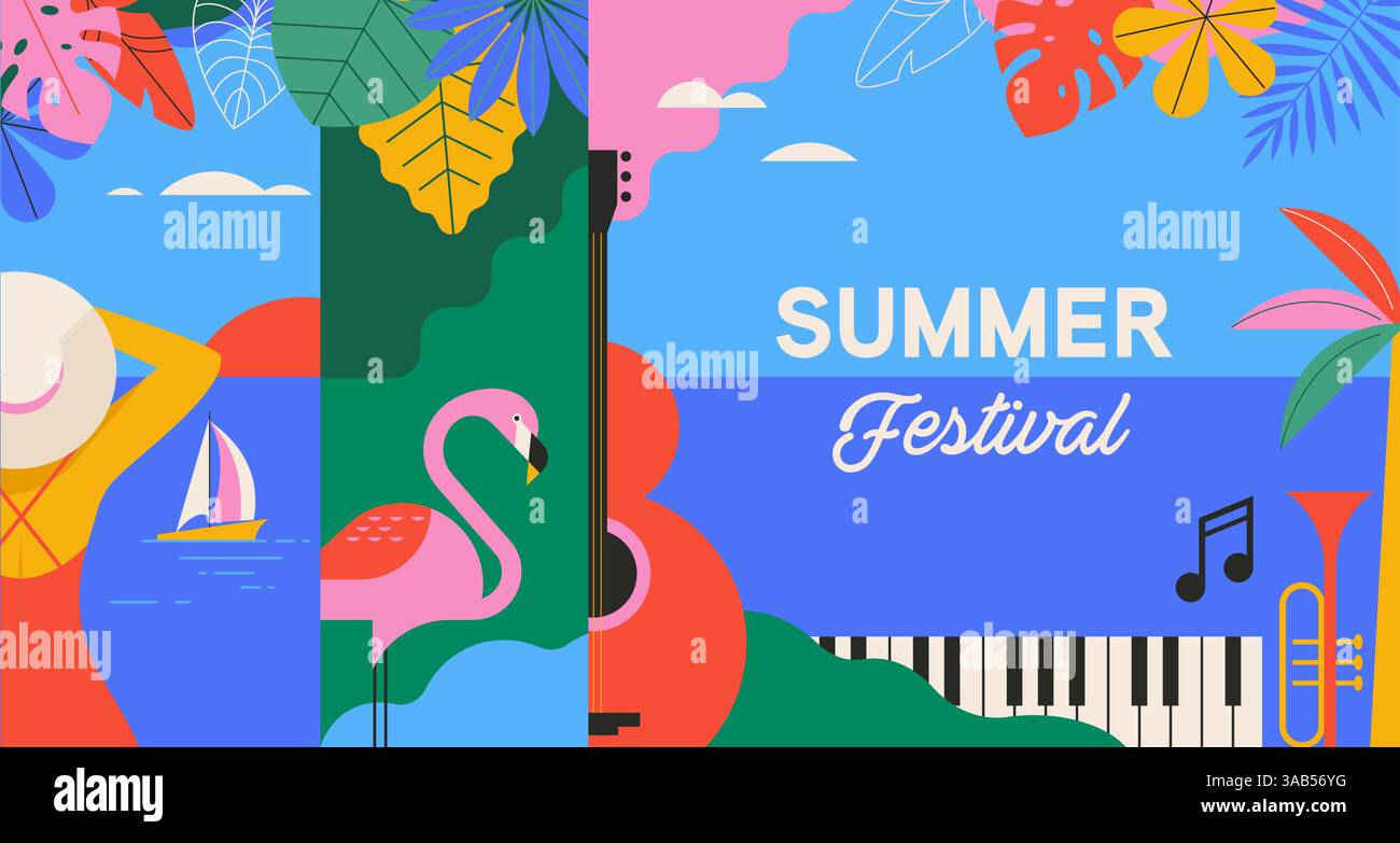 Colorful Geometric Summer Music Festival and Travel Background, poster ...