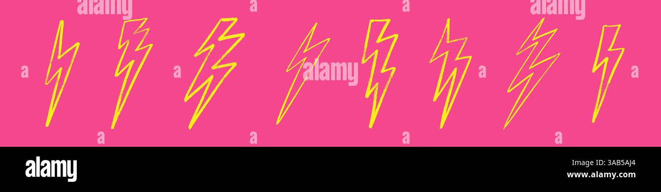 Hand draw yellow thunder doodle with crackle effects. Retro lightning ...