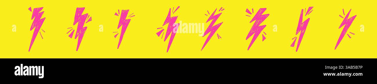 Pink Thunder lightning doodle with energetic hand strokes. Flashy bolt ...
