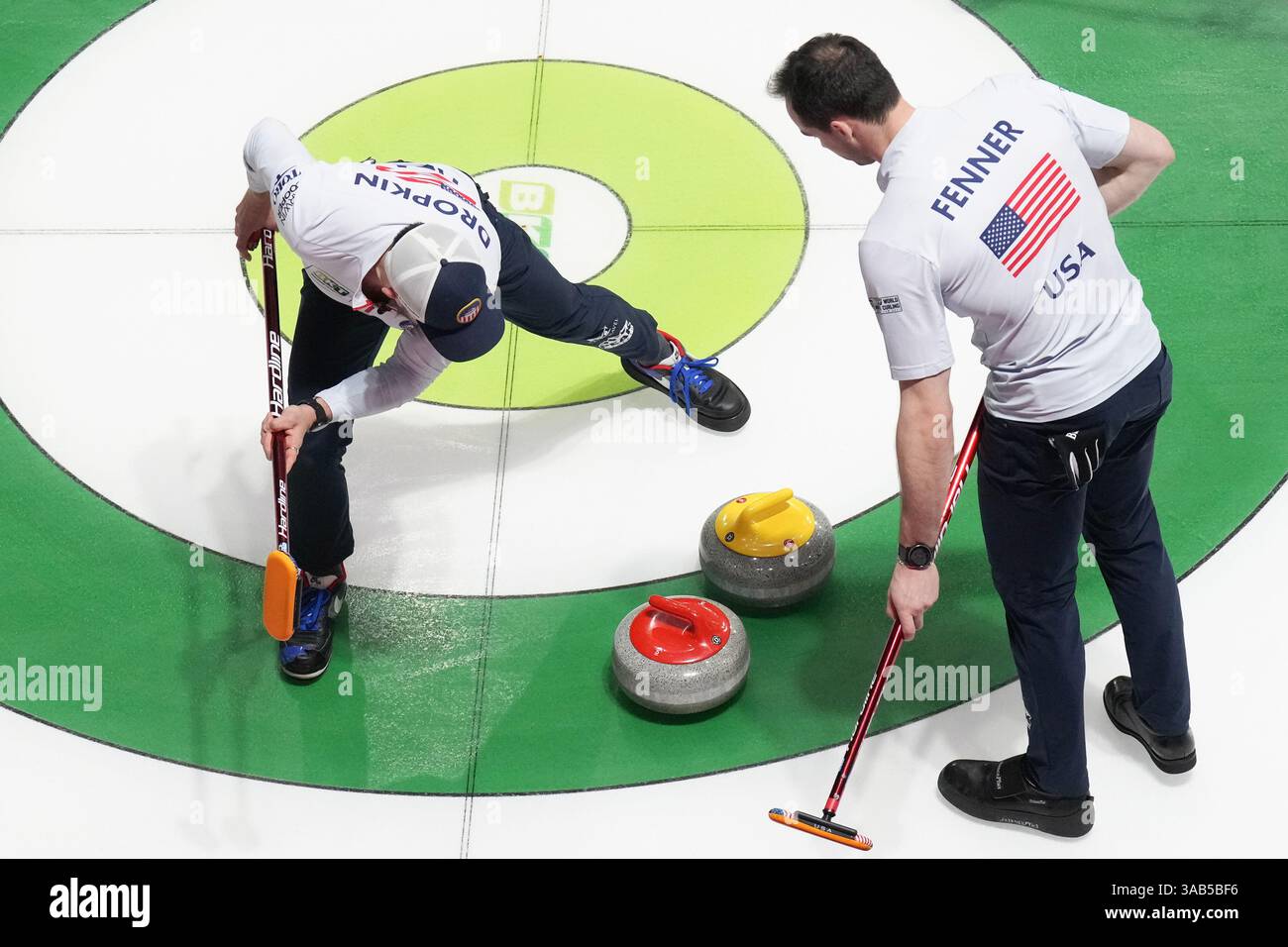 Moose Jaw, Can. 31st Mar, 2025. USA skip Korey Dropkin and Mark Fenner ...