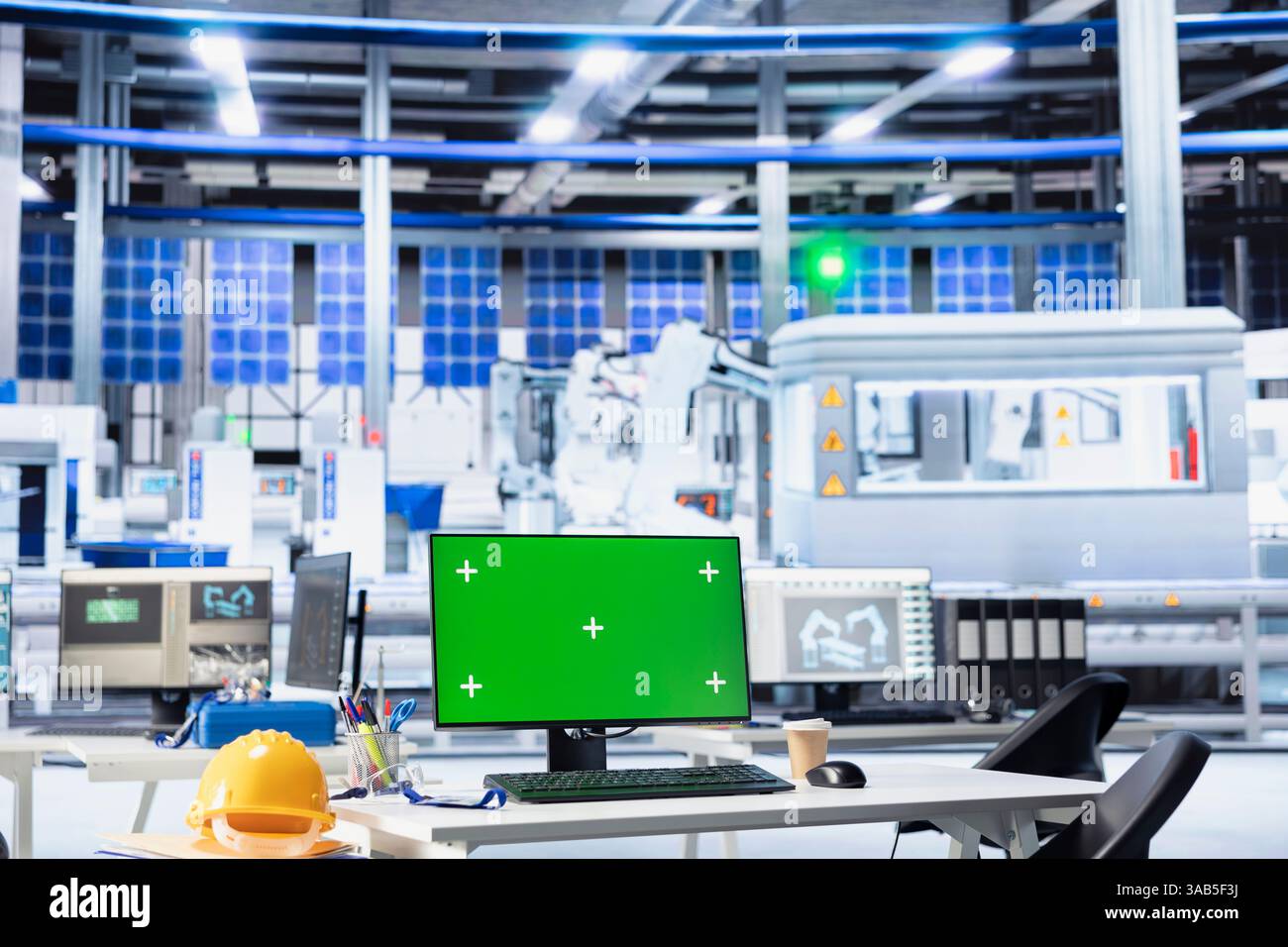 Green Screen Pc Display Used To Adjust Photovoltaics Factory System Parameters Chroma Key