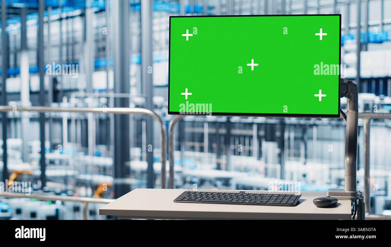 Tracking software displayed on green screen mockup monitor in ...