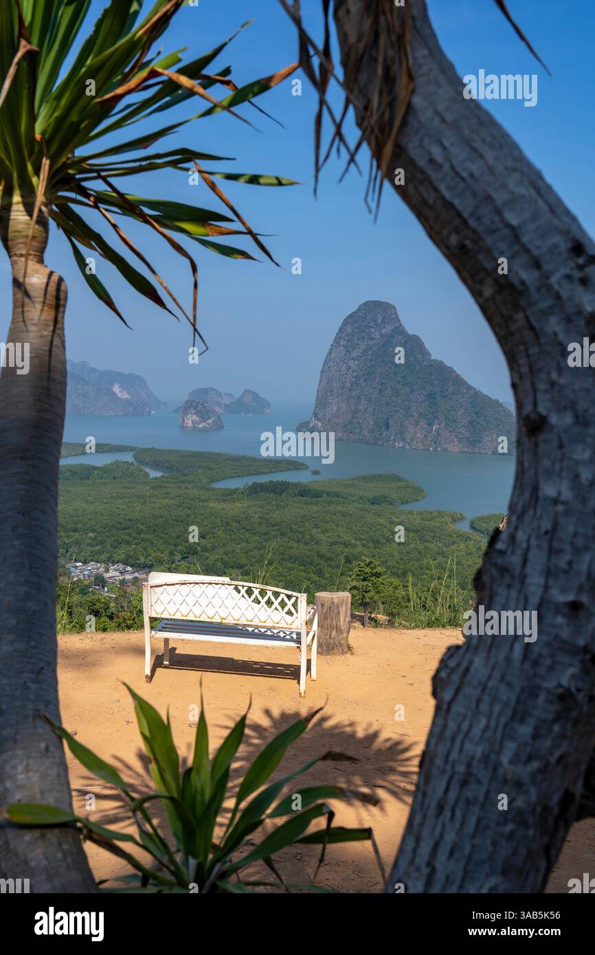 Observation deck Samet Nangshe viewpoint, province Phang Nga, Thailand. Islands in bay of ...