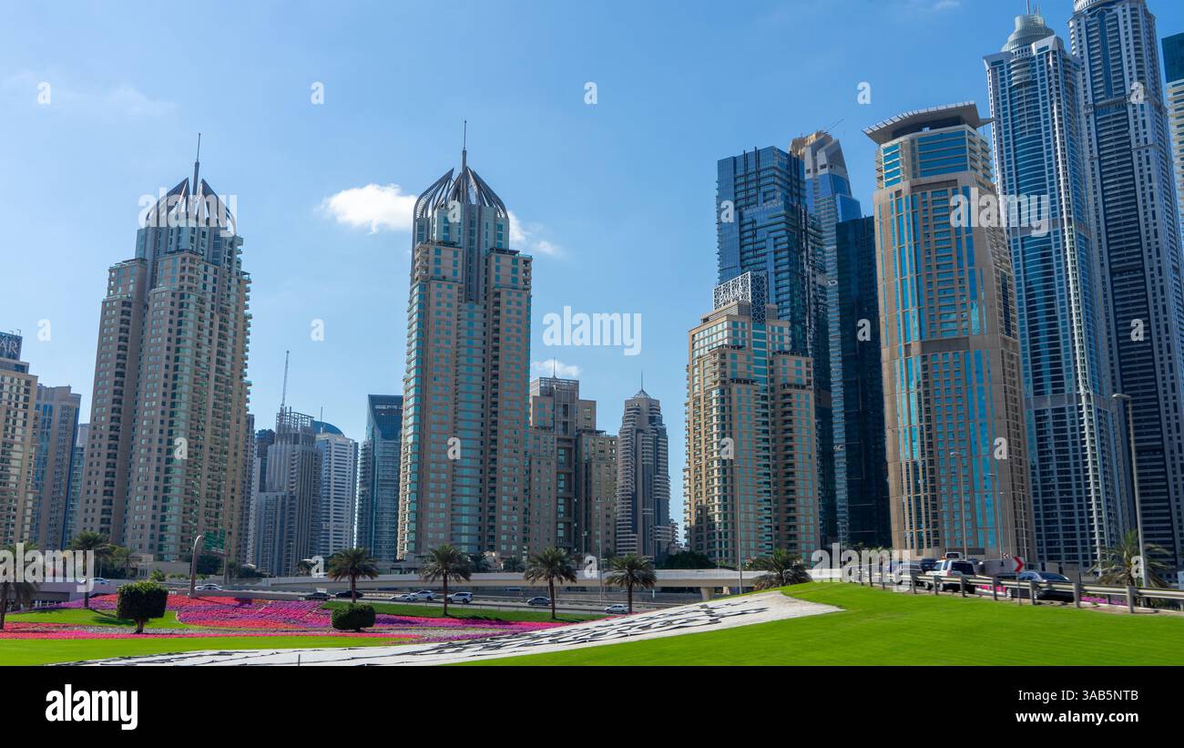 Skyscrapers and high-rise buildings in Dubai marina residential area in ...