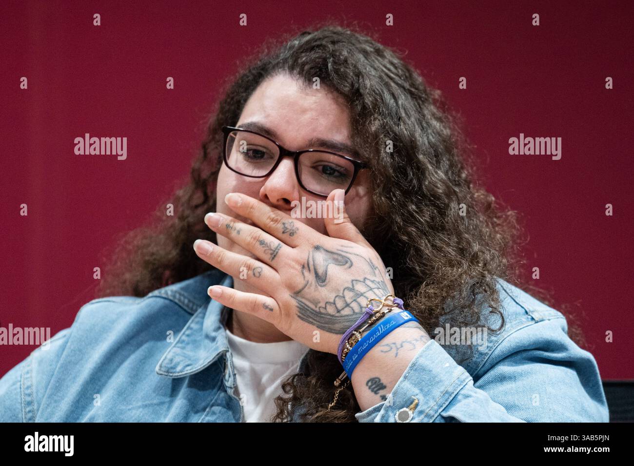 Barcelona, Spain. 1st Apr, 2025. FATIMA OFKIR speaks at a press ...