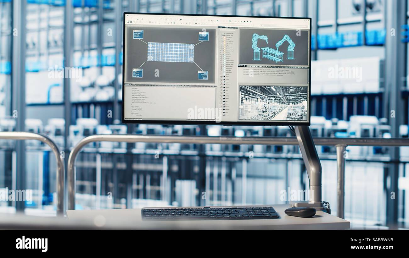 Tracking Software Displayed On Monitor In Industry 4 0 Industrial Plant