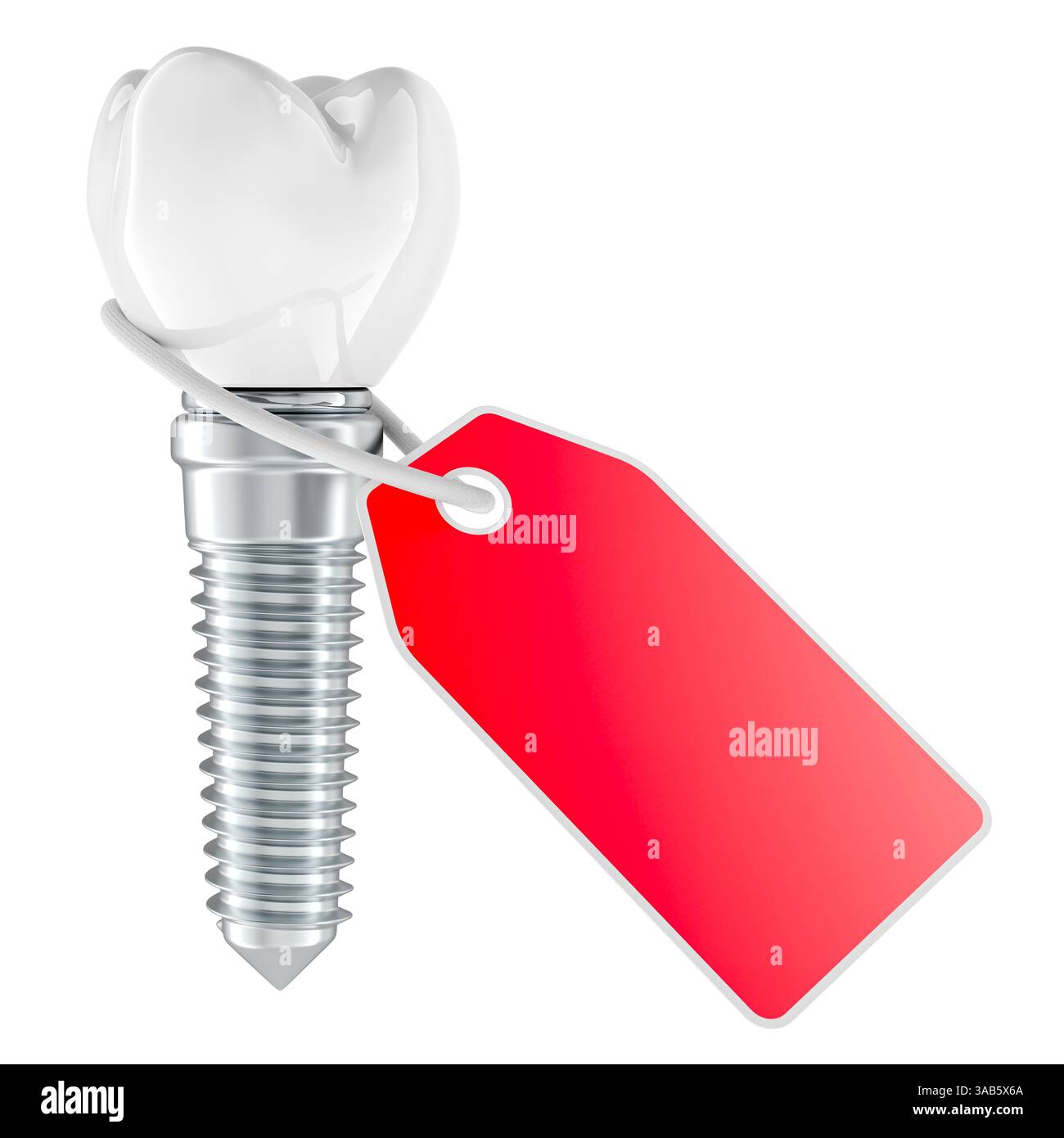 Dental Implant with Red Sale Tag, 3D rendering isolated on white ...
