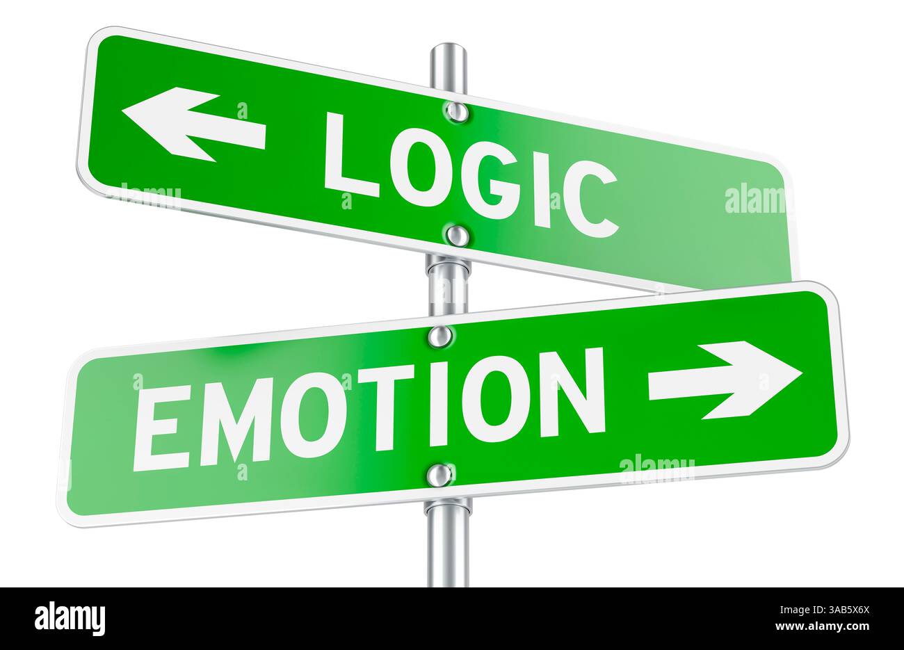Emotion or Logic, concept. Opposite traffic sign, 3D rendering isolated ...