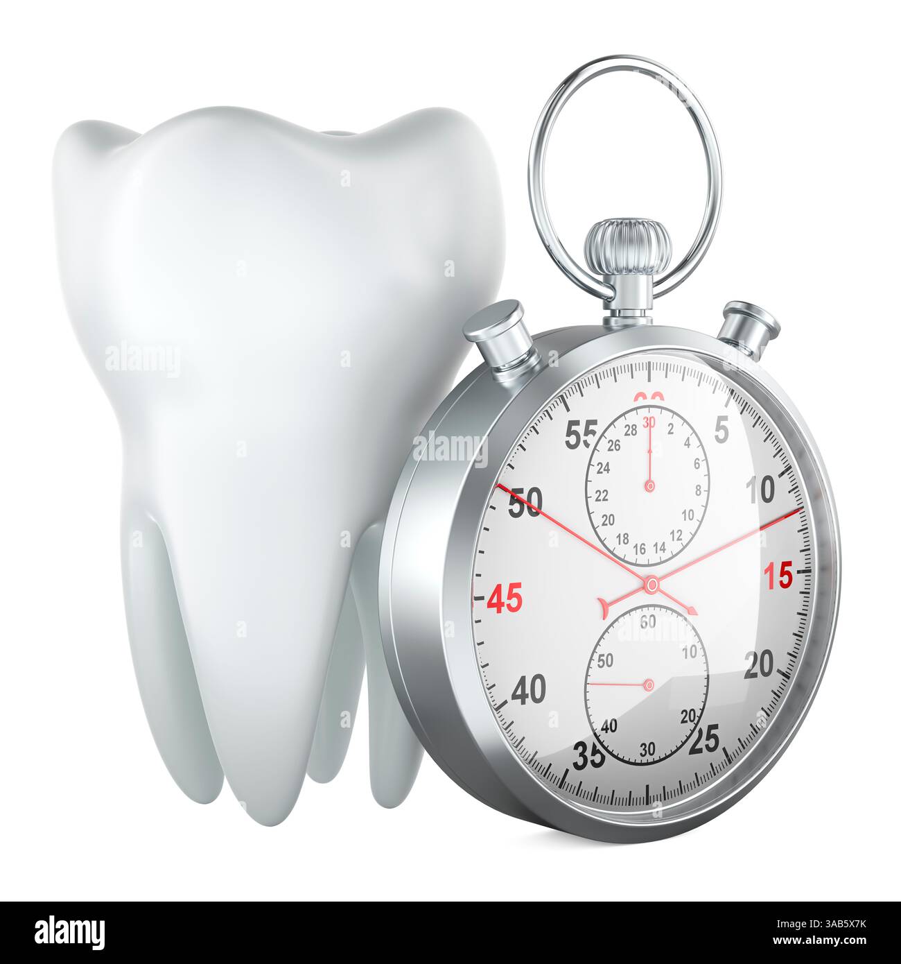 Molar tooth with stopwatch. Emergency Dentistry, concept. 3D rendering ...