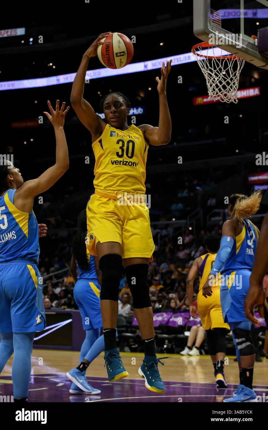 Los Angeles Sparks forward Nneka Ogwumike #30 coming down with the ...