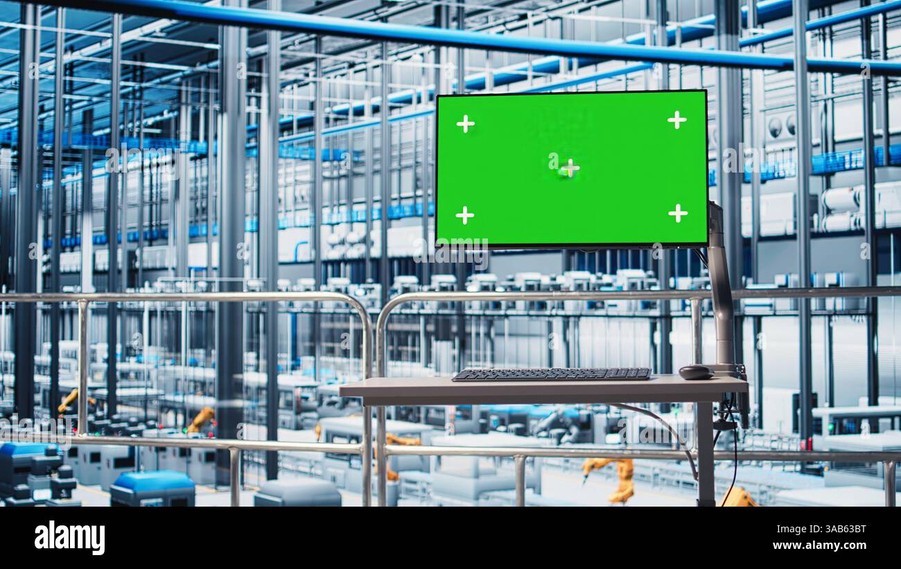 Green screen monitor displaying analytics dashboard for Industry 4.0 ...