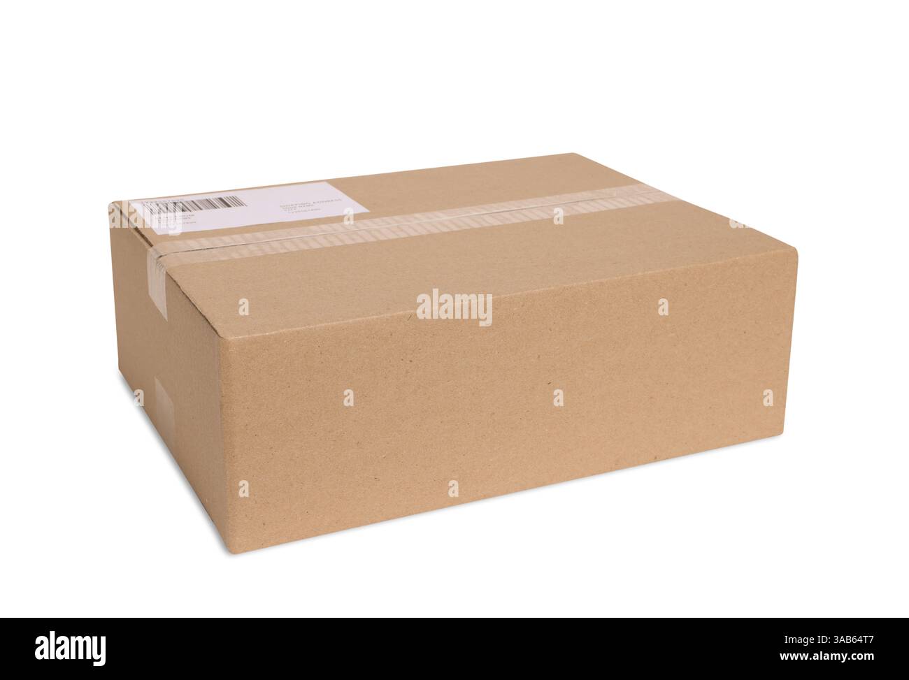 One parcel with shipment label isolated on white Stock Photo - Alamy