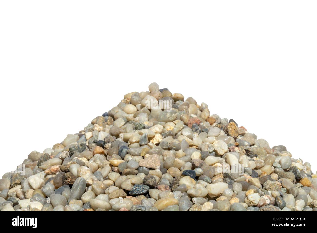 Small smooth river stones forming a triangular pile isolated on a white ...