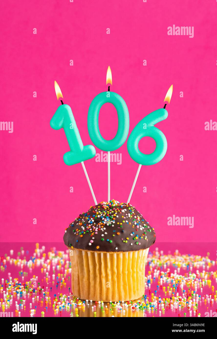 Birthday card with cupcake and number 106 candle - Pink background ...