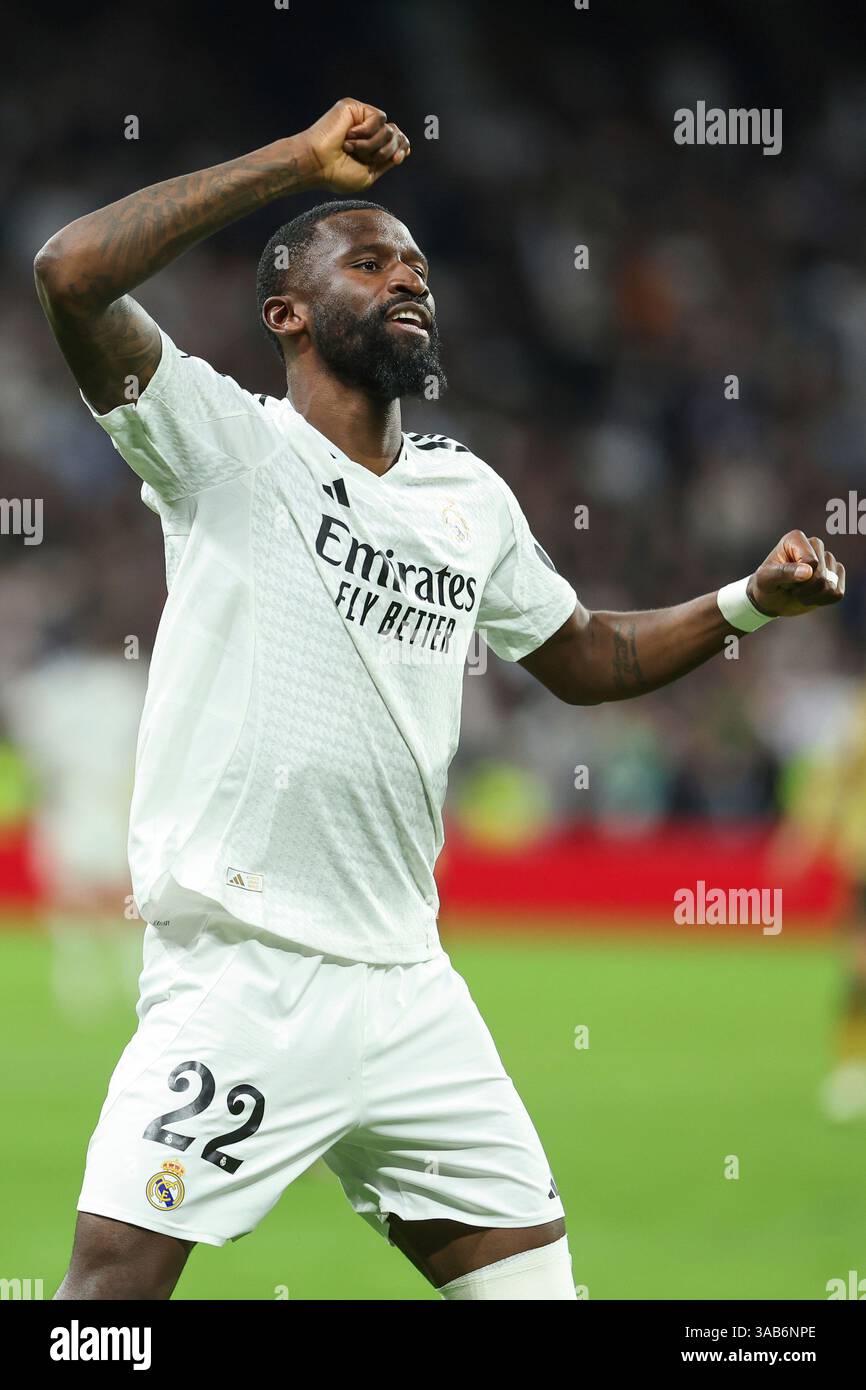 Antonio Rudiger of Real Madrid celebrates a goal during the Spanish Cup ...