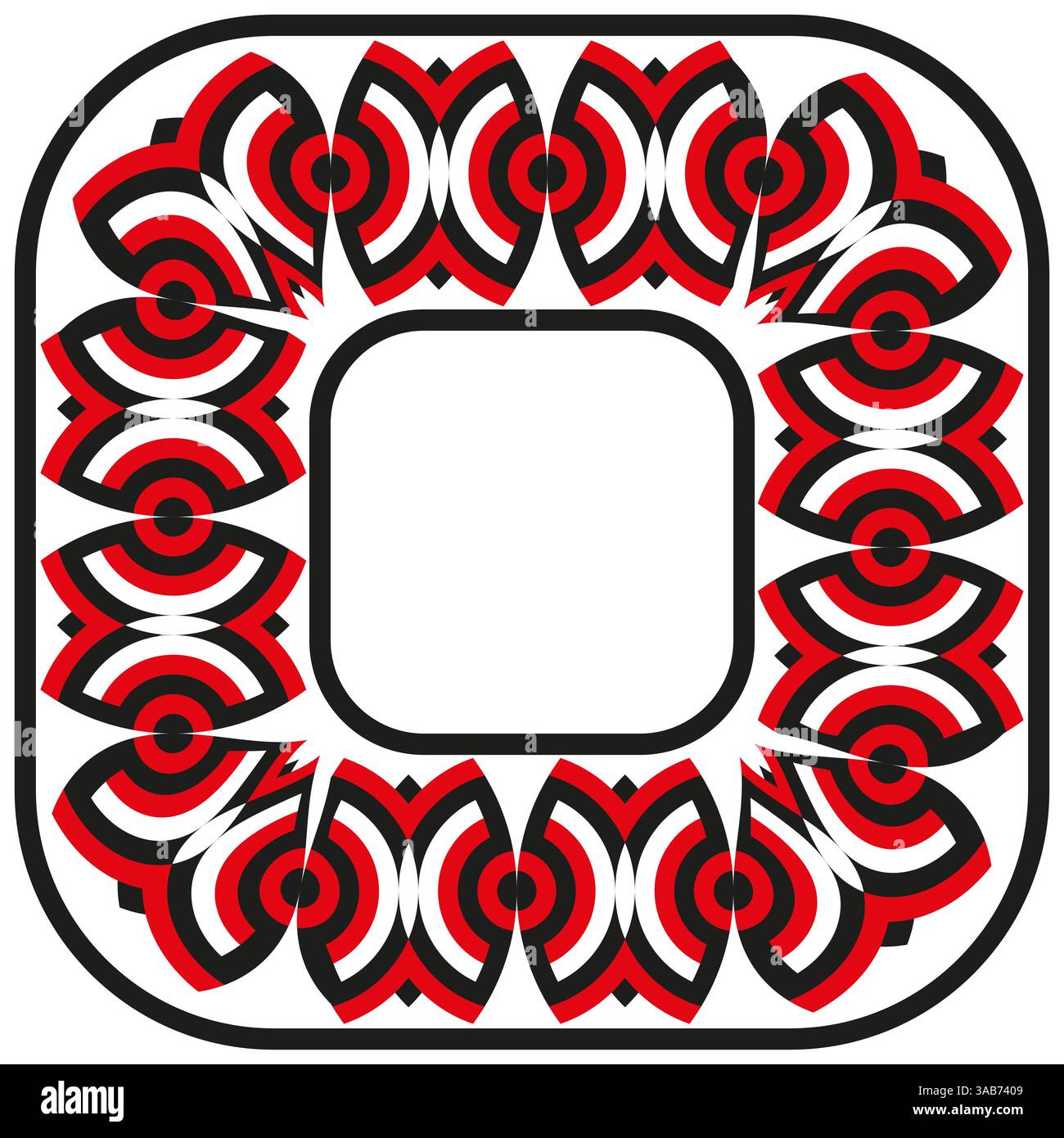 Corner ornament design. Repeating target pattern. Red black decoration ...