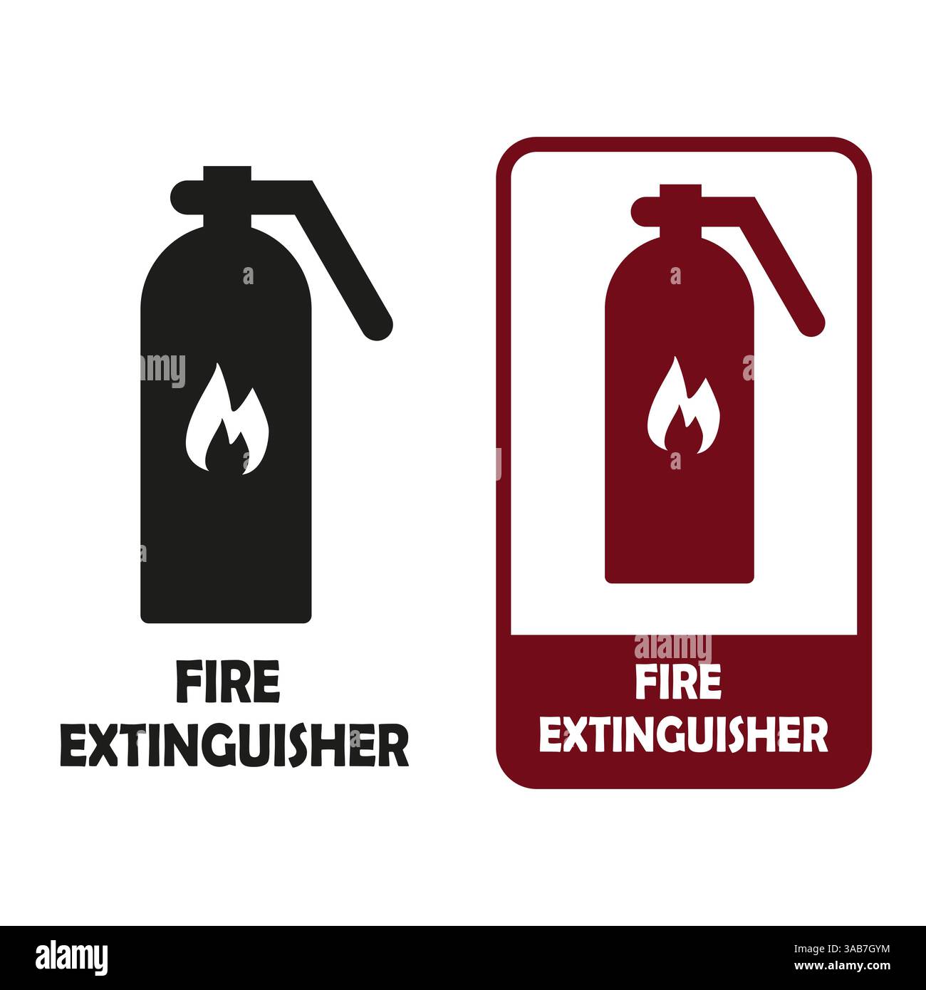 FIRE EXTINGUISHER. Safety device icon. Bold firefighting label. Vector ...