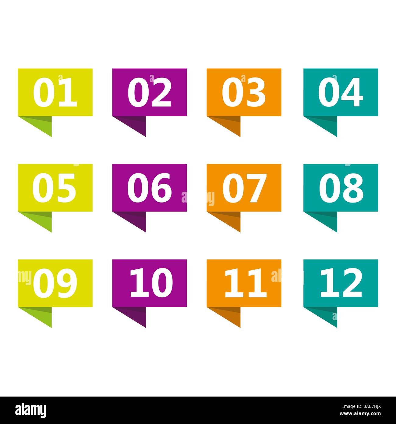 Vibrant numbered labels from 01 to 12. These bold shapes enhance data ...