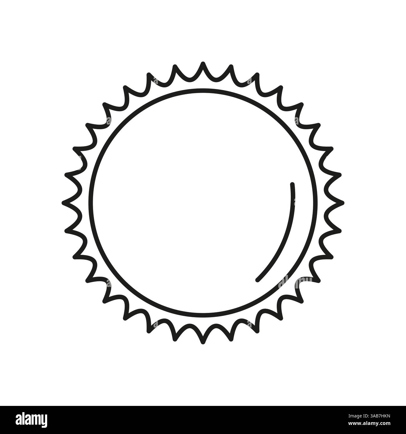 Outline sun shape. Circular spiked design. Black sunburst icon. Minimal ...