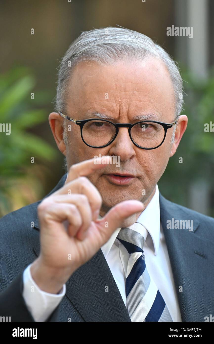 Melbourne, Australia. 02nd Apr, 2025. Australian Prime Minister Anthony ...