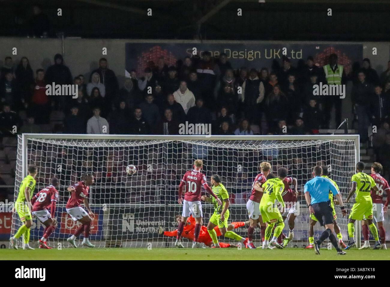 Northampton, UK. 1st Apr, 2025. EFL Rotherham United's Sam Nombe scores ...