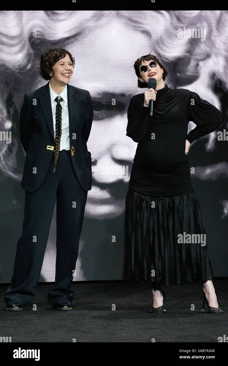 Maggie Gyllenhaal, left, director and producer of the upcoming film ...