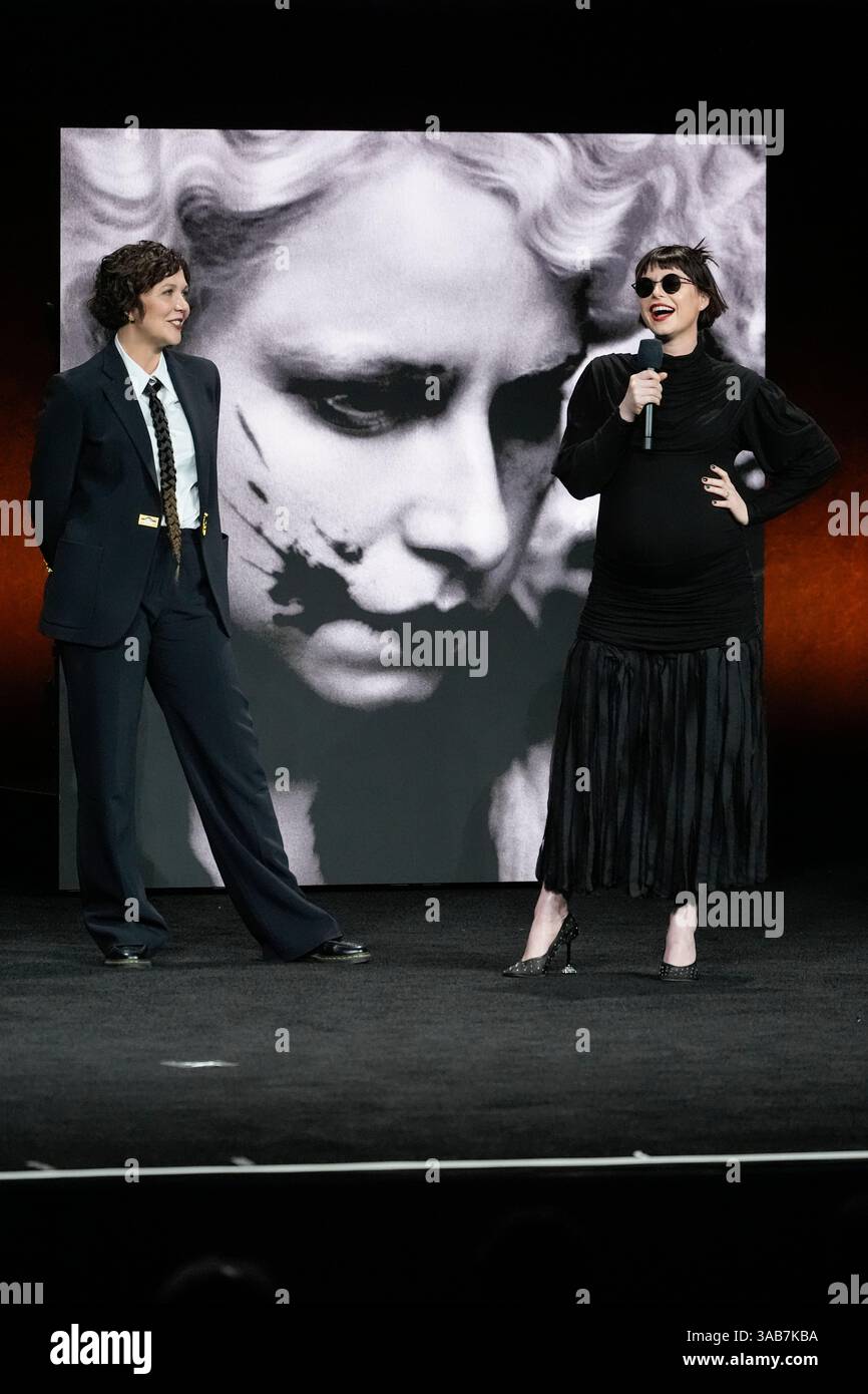 Maggie Gyllenhaal, left, director and producer of the upcoming film ...
