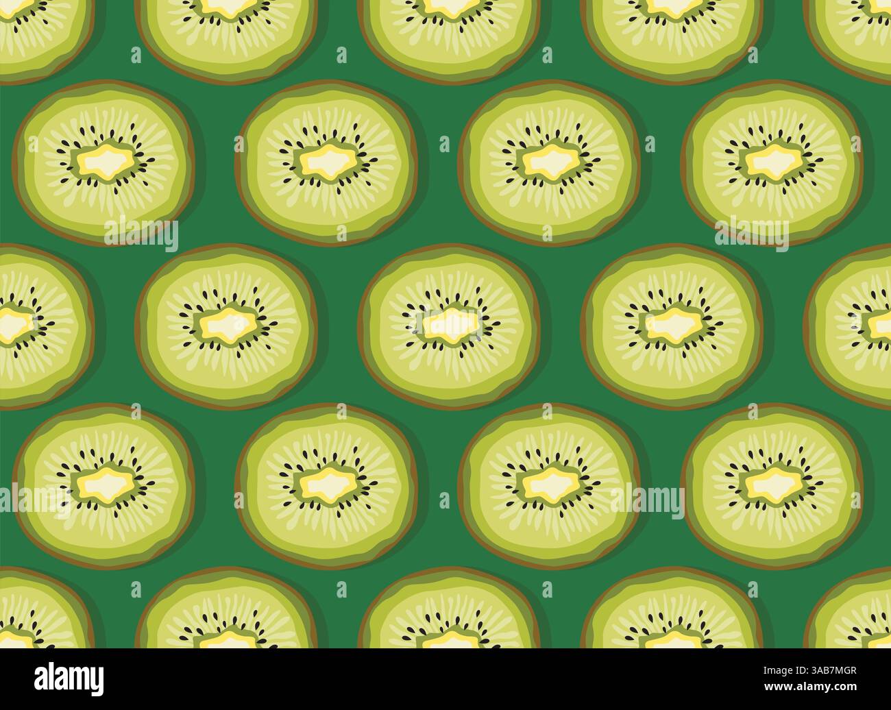 Colorful fruit pattern of fresh kiwi slices on green background. Top ...