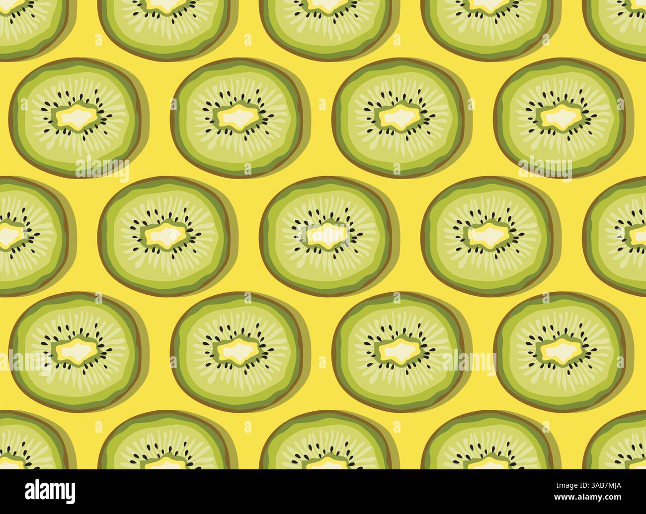 Colorful fruit pattern of fresh kiwi slices on yellow background. Top ...
